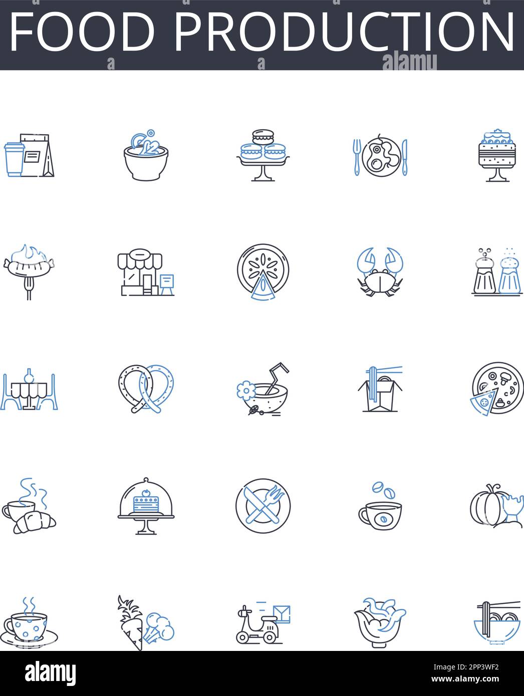 Food production line icons collection. Investment, Funding ...