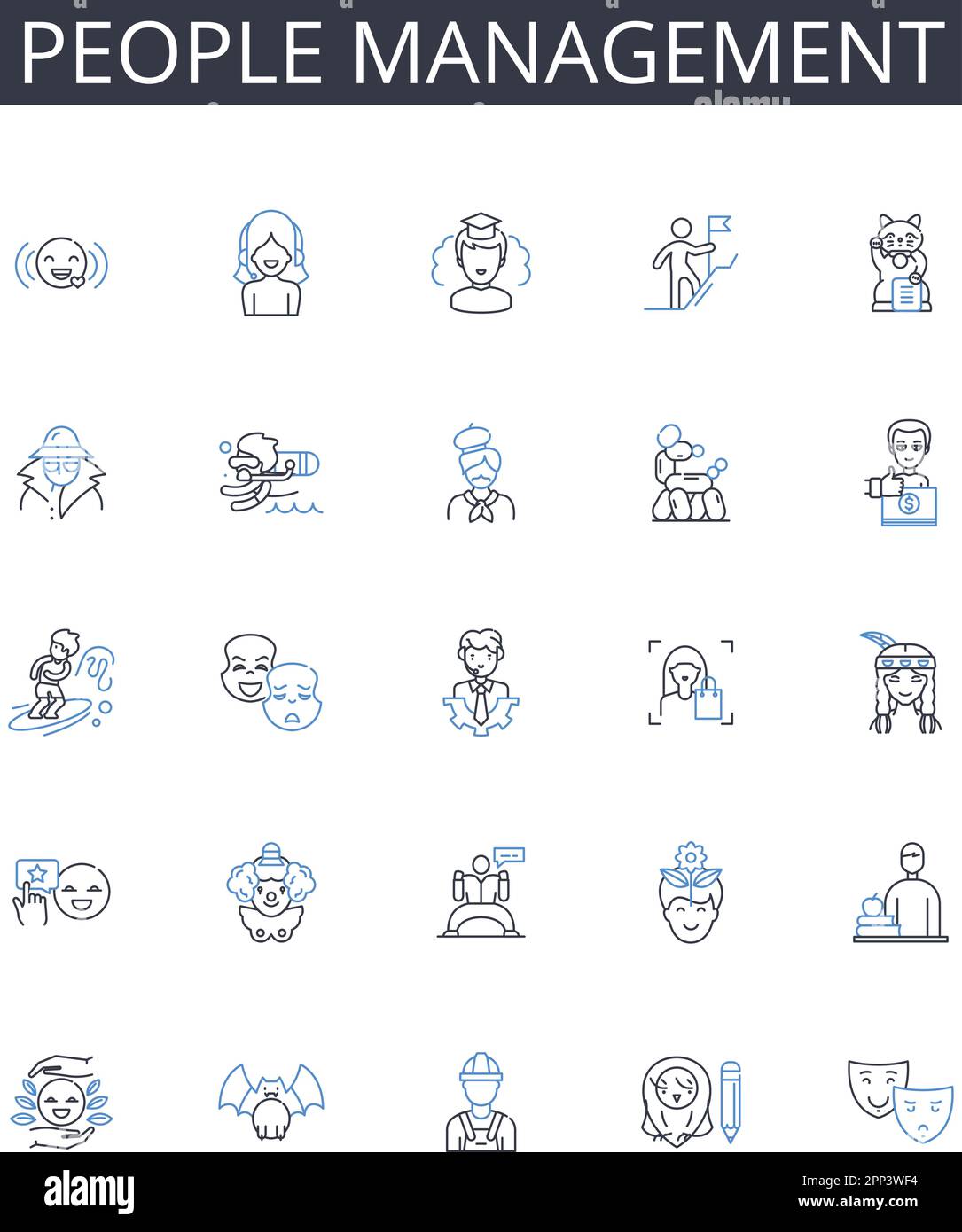 People management line icons collection. Reflection, Memories ...