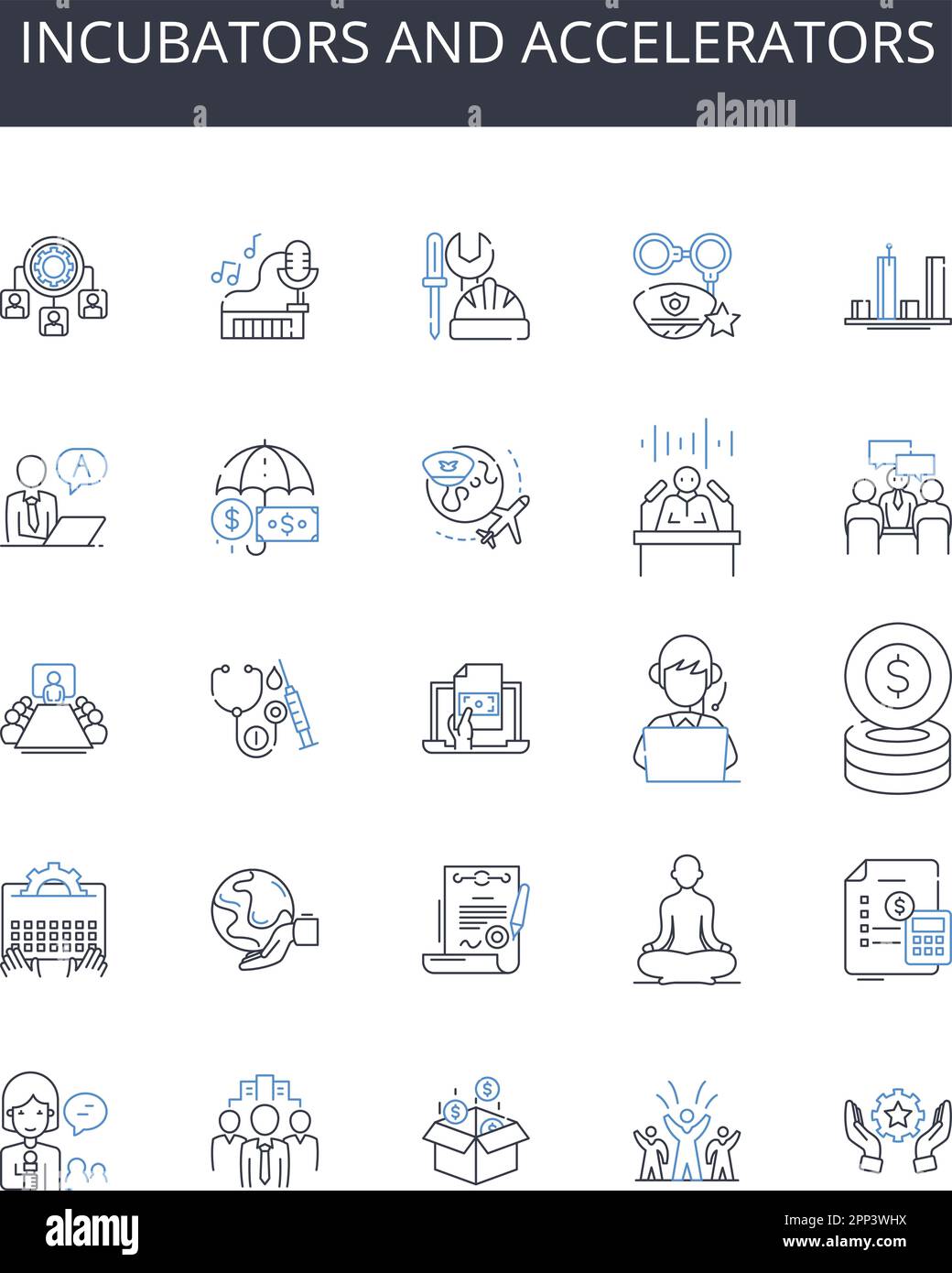 Incubators and Accelerators line icons collection. Startup labs ...