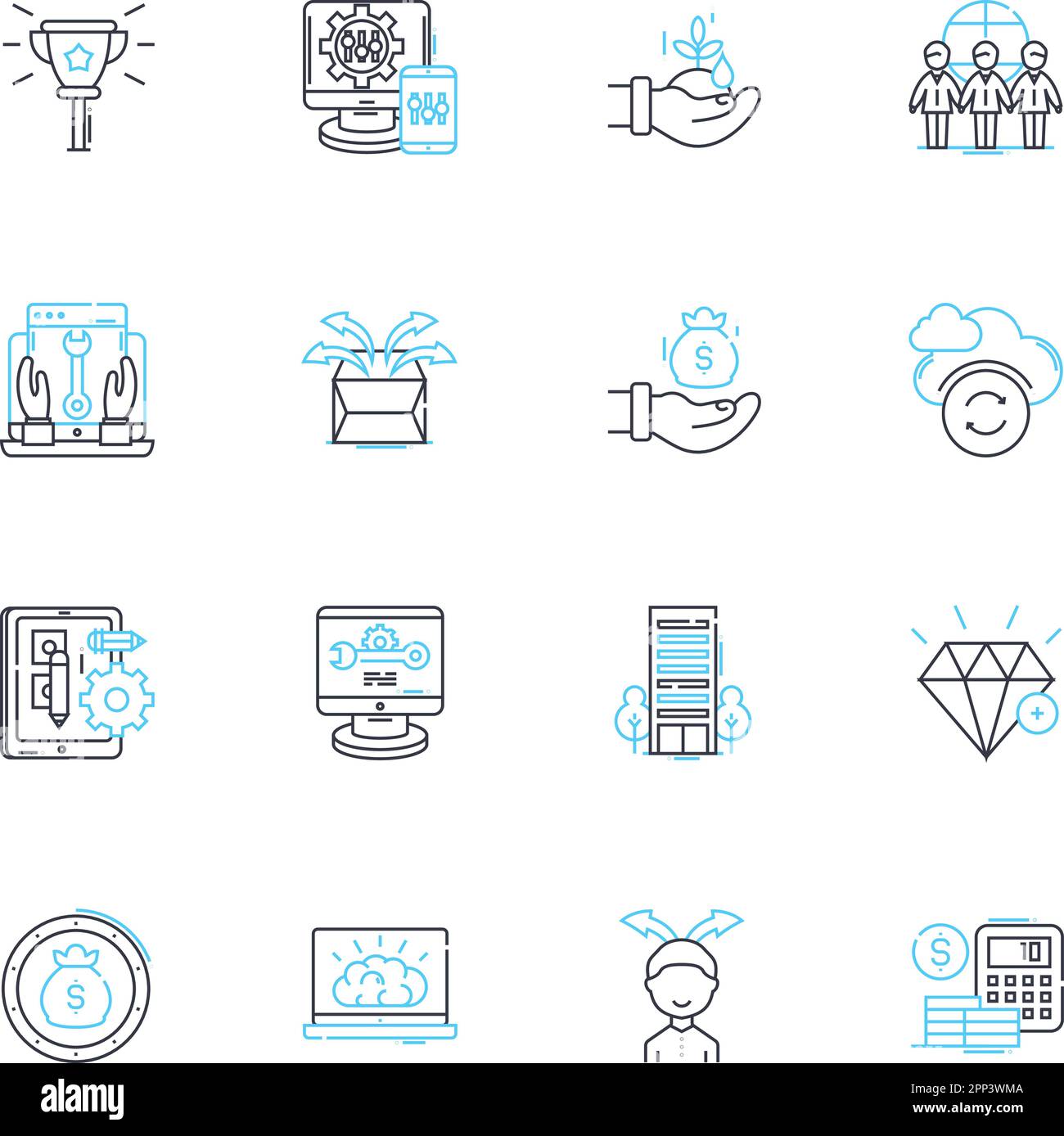 Commercial progress linear icons set. Expansion, Breakthrough, Growth ...