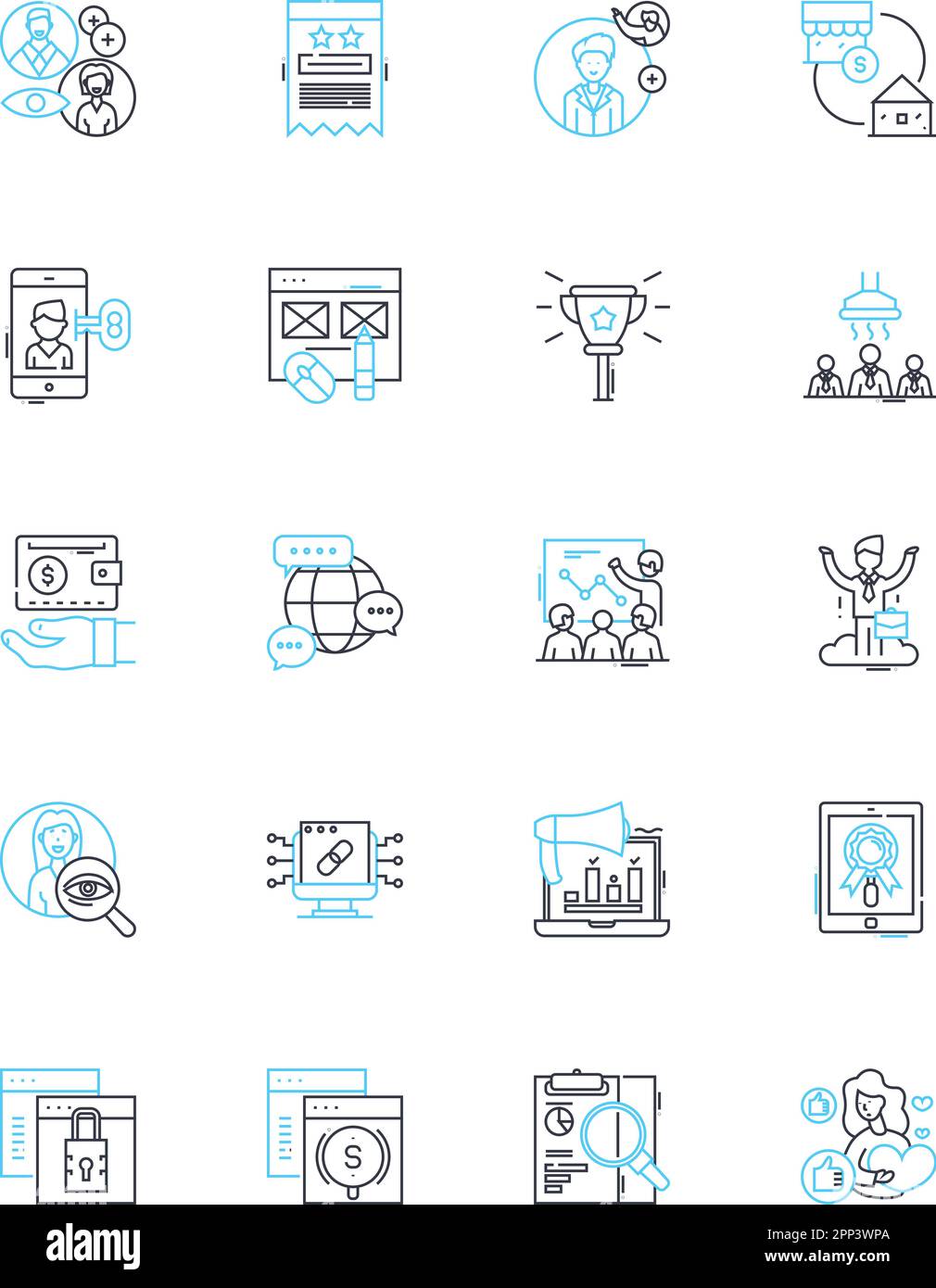 Advertising Promotion linear icons set. Branding, Campaigns, Creativity, Customers, Direct mail ...