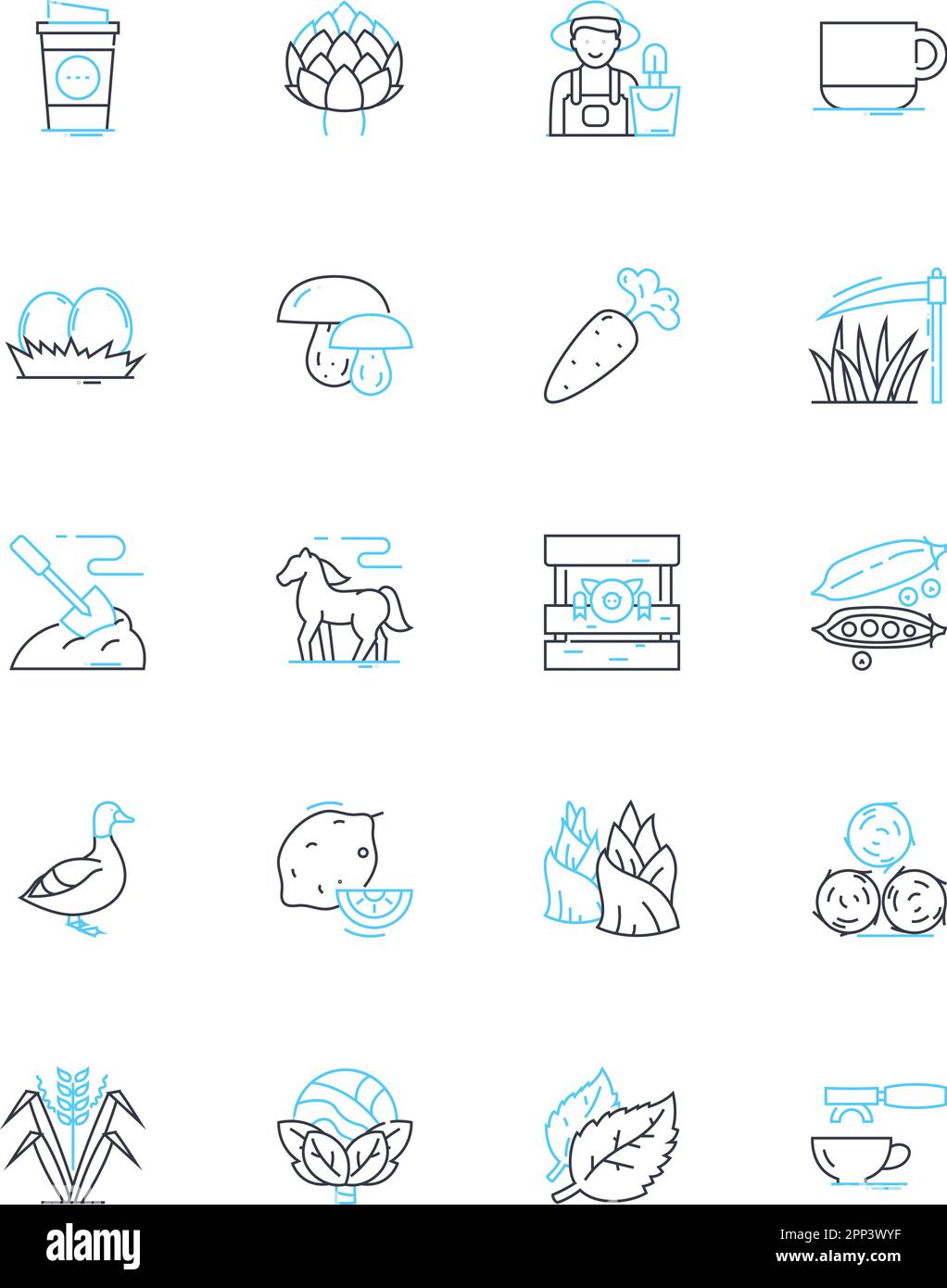 Plantation Ranch linear icons set. Cattle, Harvest, Farming, Irrigation ...