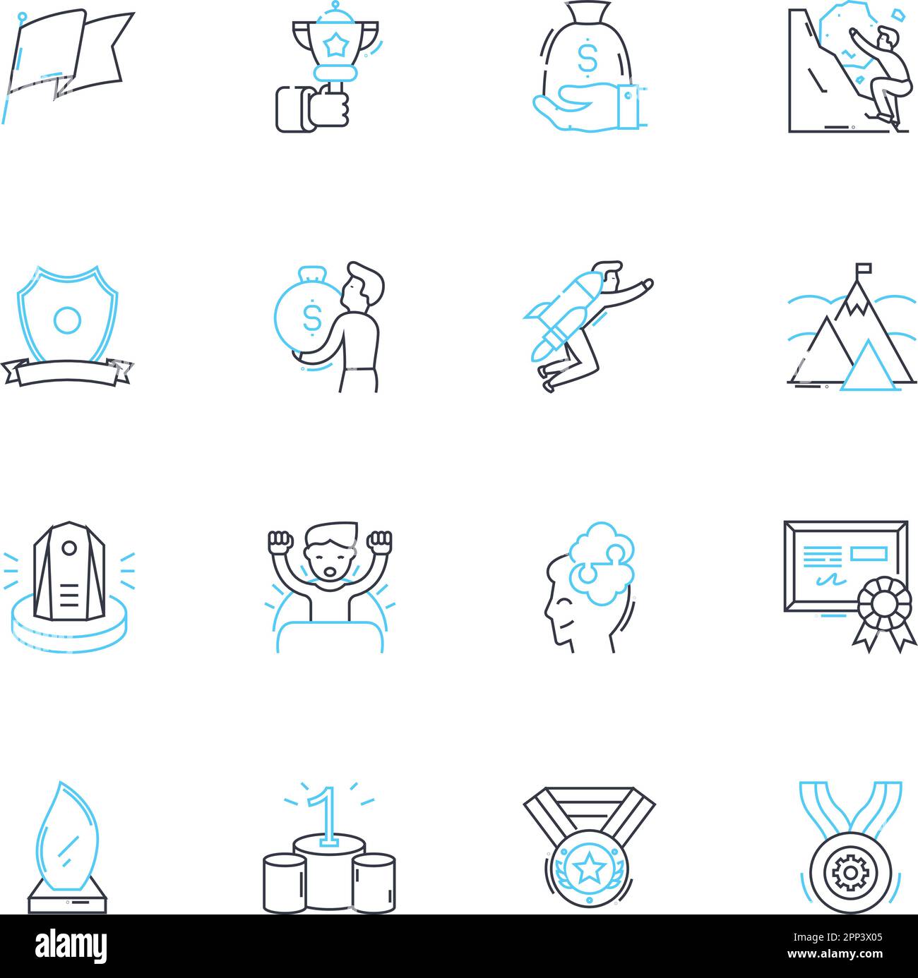 Gamifying linear icons set. Engagement, Motivation, Competition, Rewards, Challenge, Fun ...