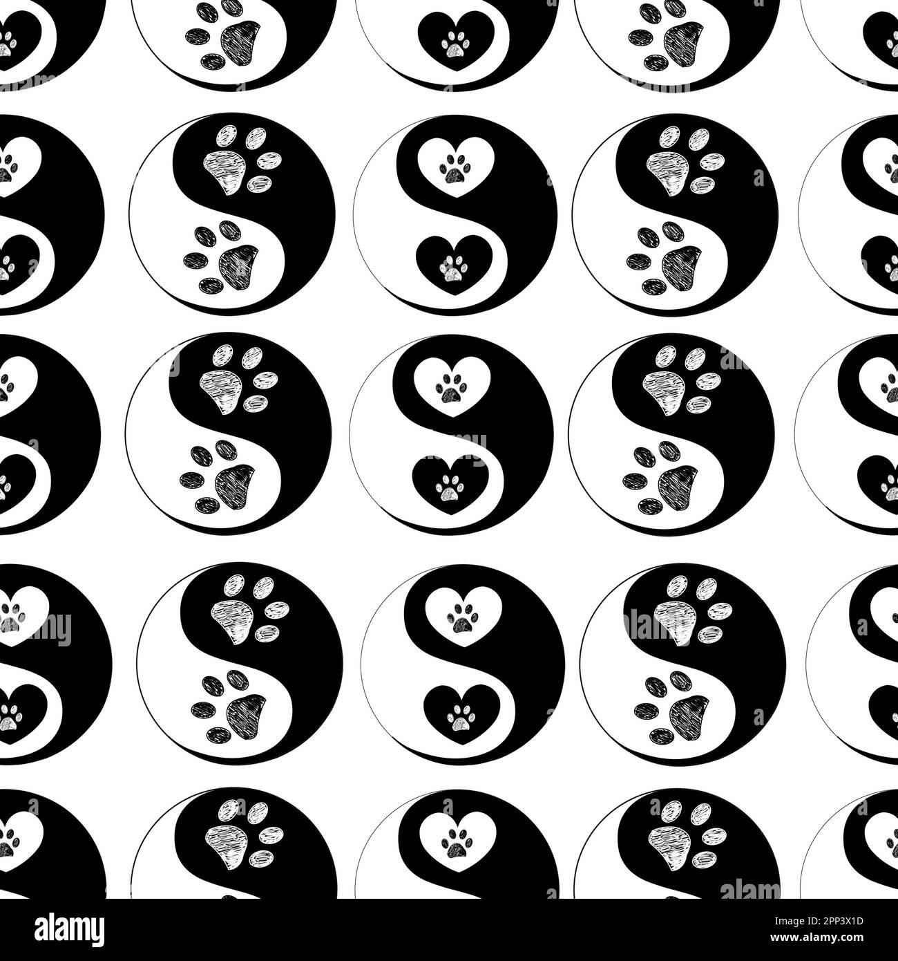 Ying Yang made of paw print seamless fabric design pattern Stock Vector ...