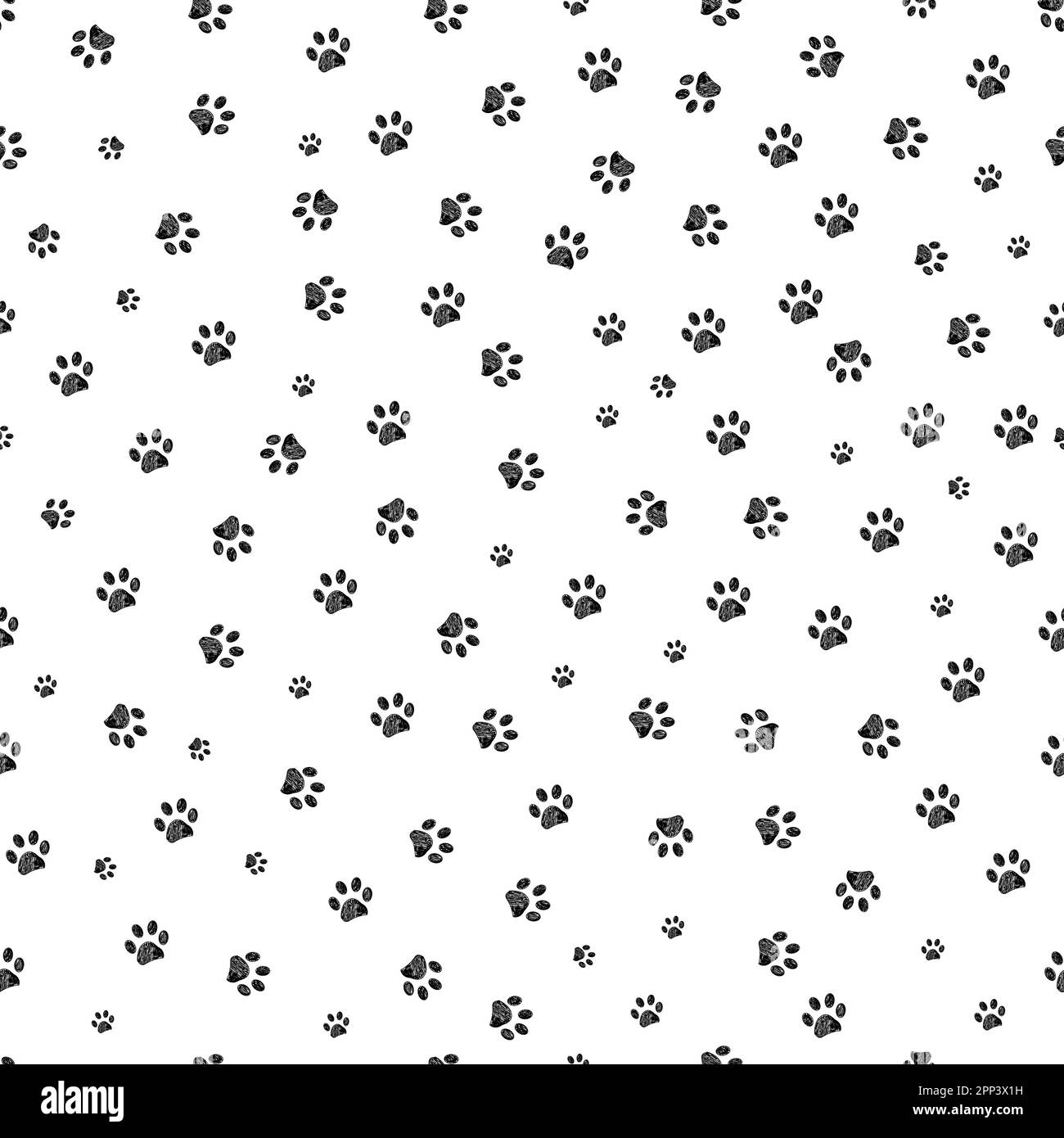 Black small scale doodle paw prints. Seamless fabric design pattern ...