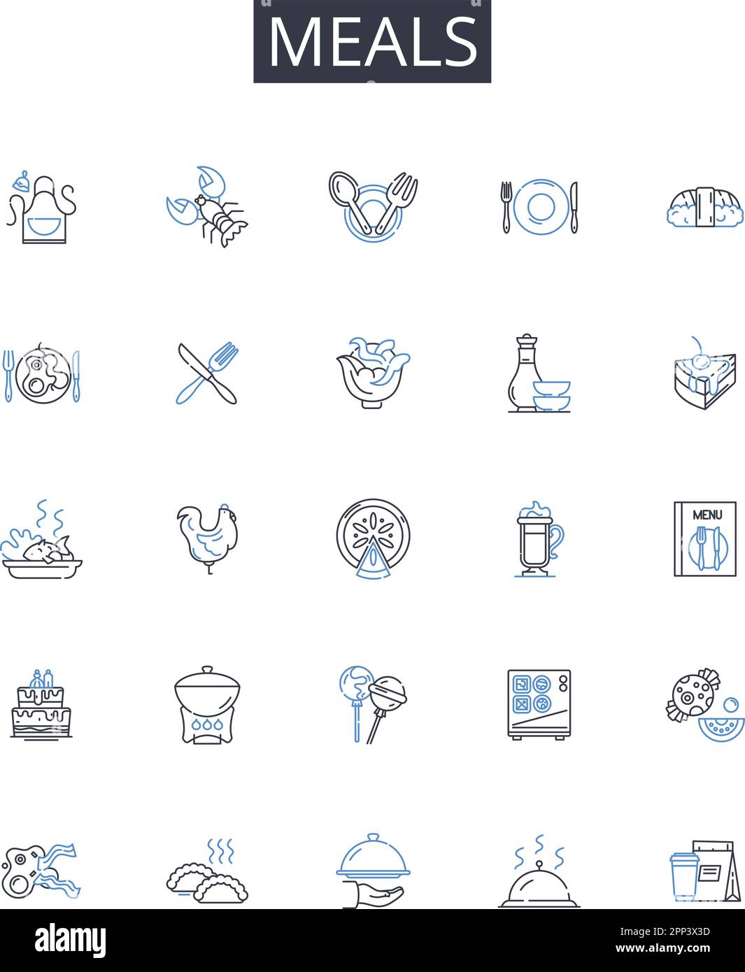 Meals line icons collection. Foodstuffs, Grub, Comestibles, Cuisine ...