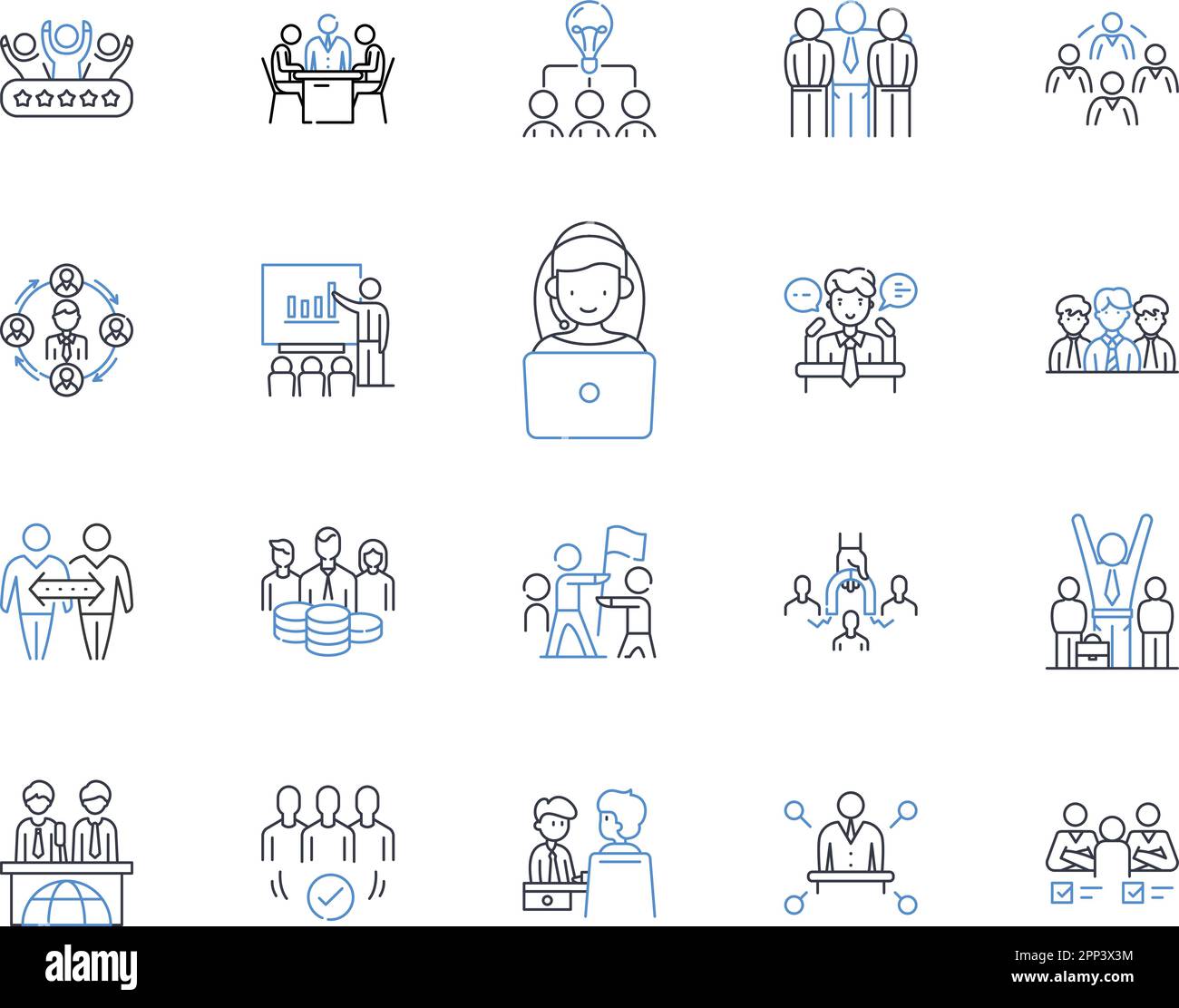 Management roundtable line icons collection. Leadership, Collaboration ...