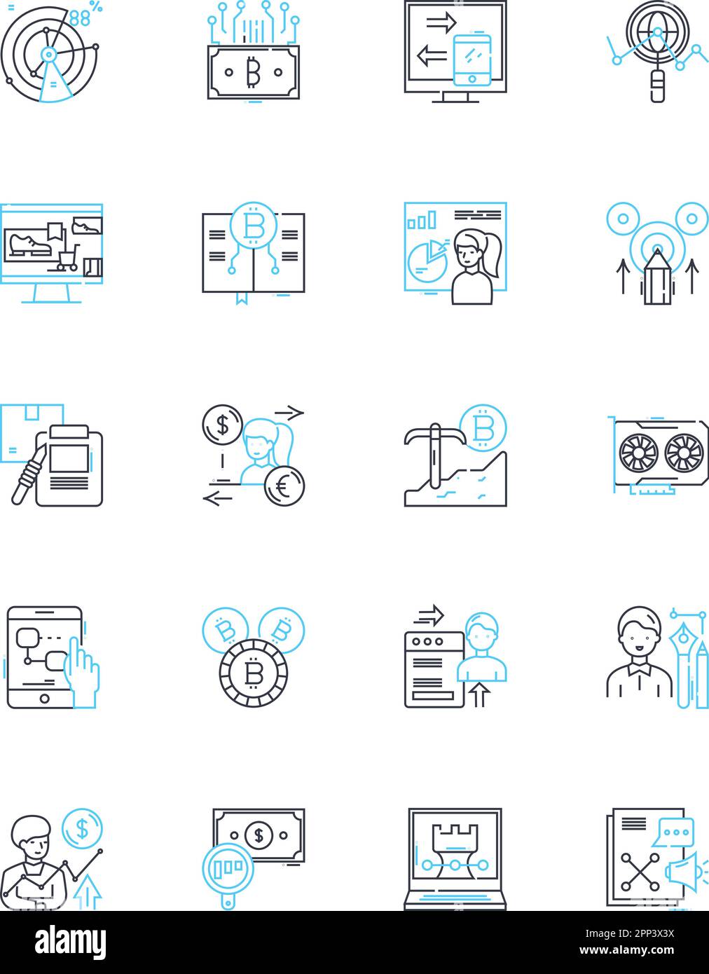 Artificial reality linear icons set. Virtual, Augmented, Holographic, Immersive, Simulated ...