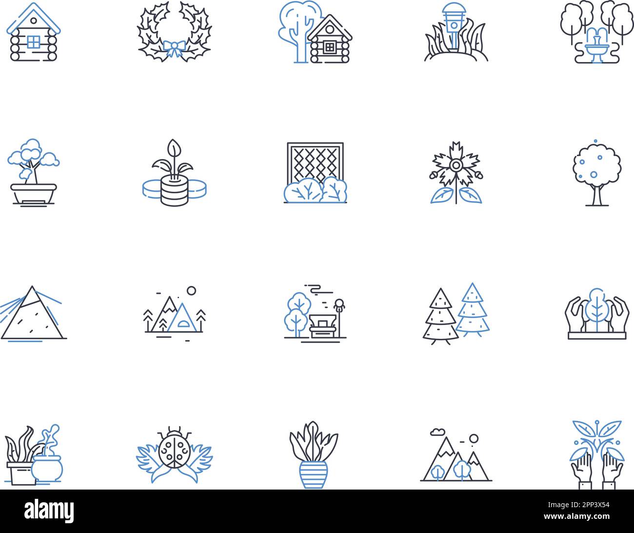 Thicket line icons collection. Dense, Underbrush, Entangled, Overgrown ...