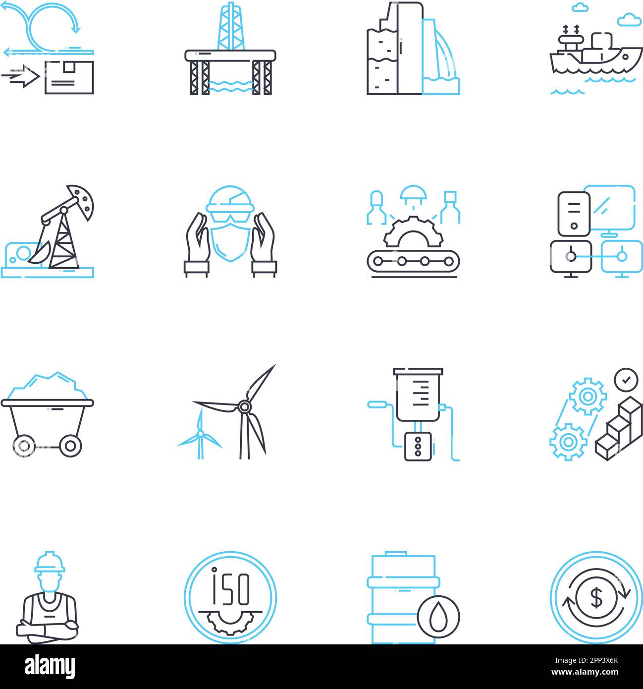 Production linear icons set. Manufacturing, Assembly, Fabrication ...