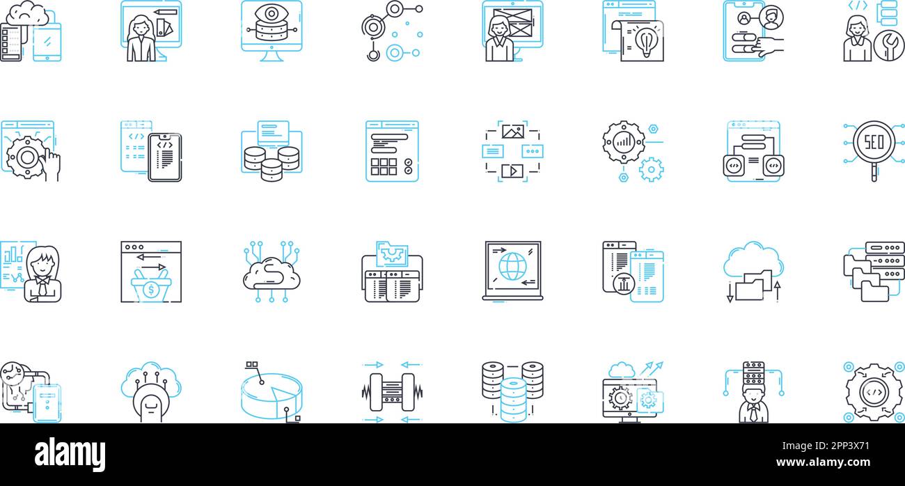 Artificial analytics linear icons set. Prediction, Optimization, Automation, Intelligence ...