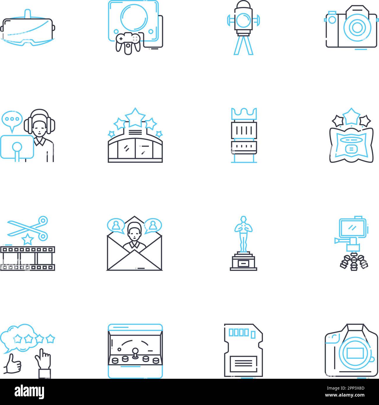 Mobile games linear icons set. Addictive, Entertaining, Thrilling, Challenging, Interactive ...