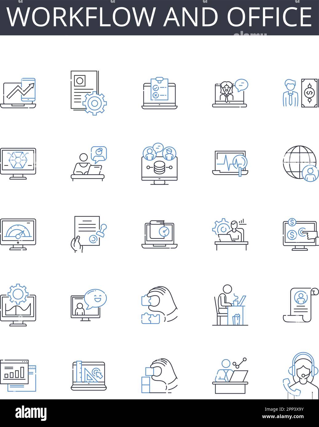 Workflow and office line icons collection. Business and commerce ...