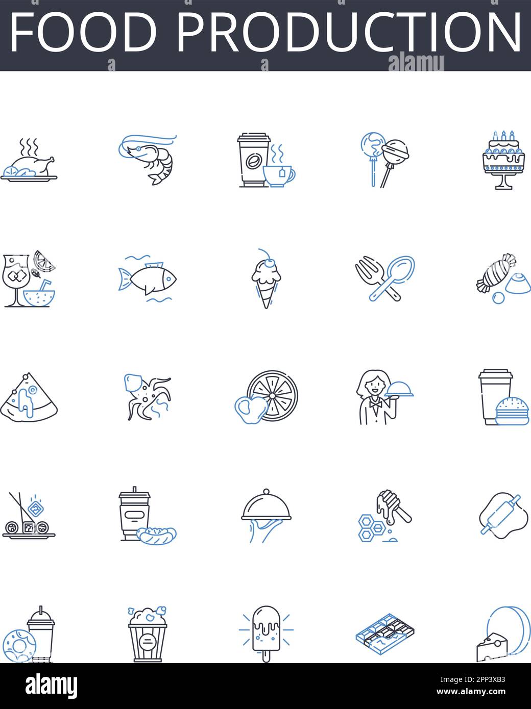 Food production line icons collection. Agriculture, Culinary arts ...