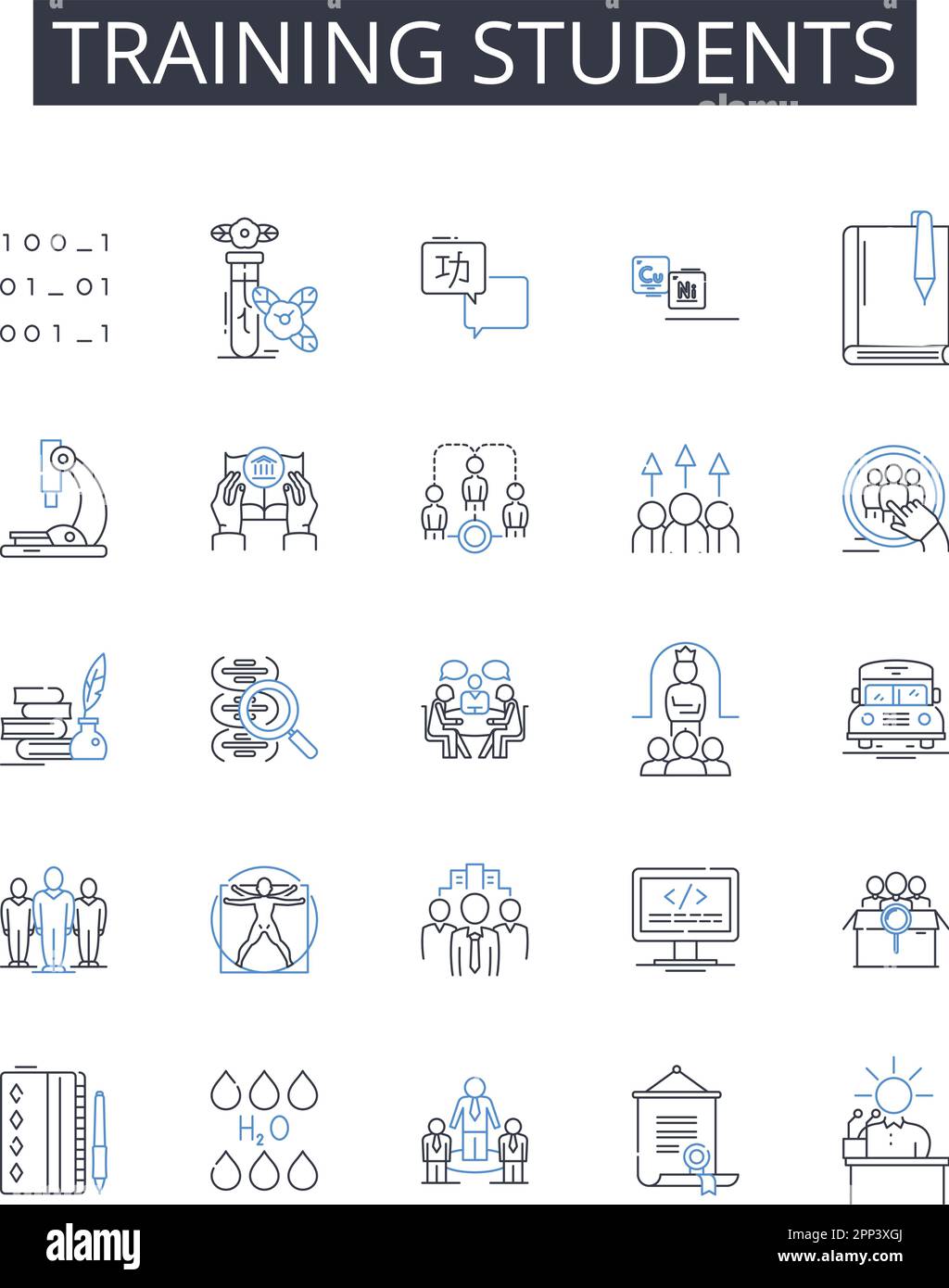 Training students line icons collection. Educating individuals ...