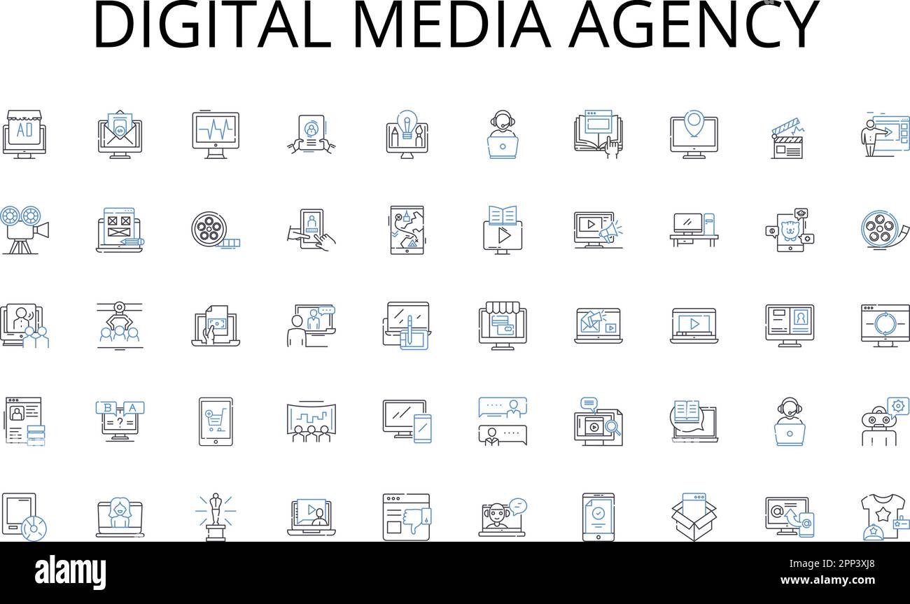 Digital media agency line icons collection. Automation, Collaboration ...