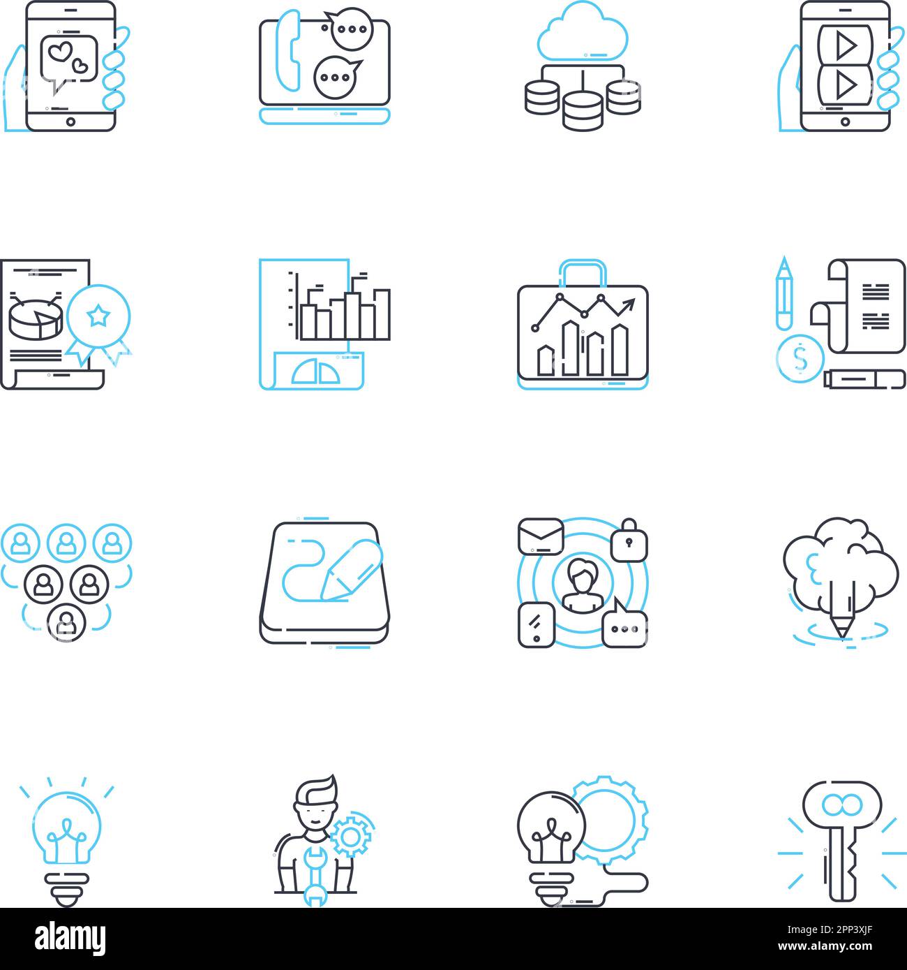 Digital strategy linear icons set. Optimization, Analytics, Innovation ...