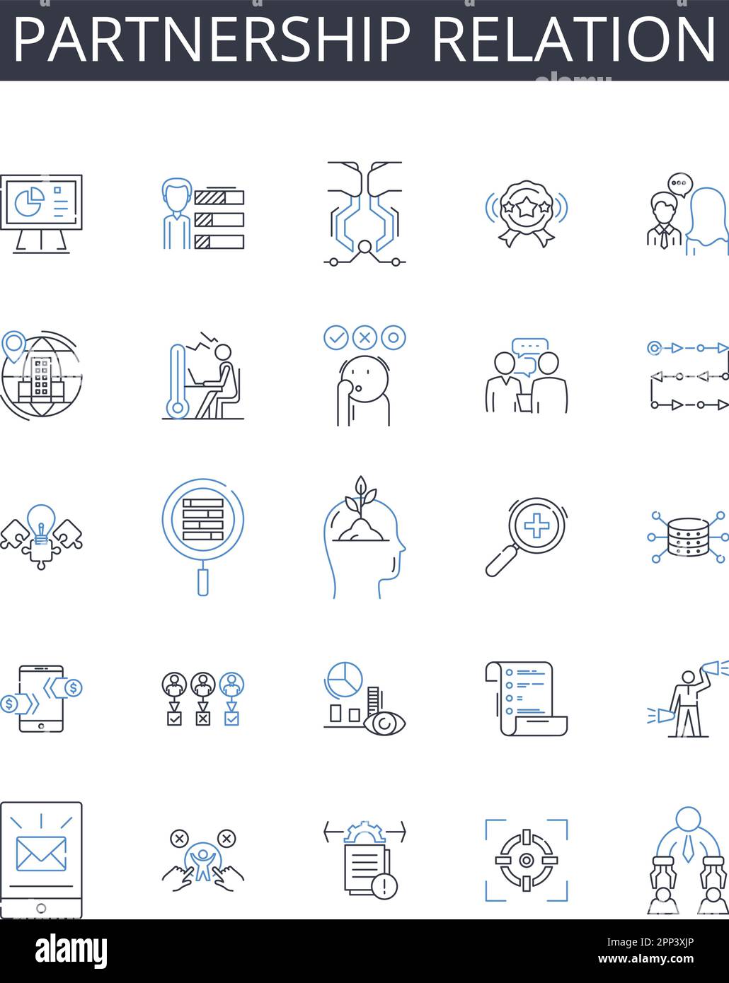 Partnership relation line icons collection. Love affair, Mutual respect, Working together ...