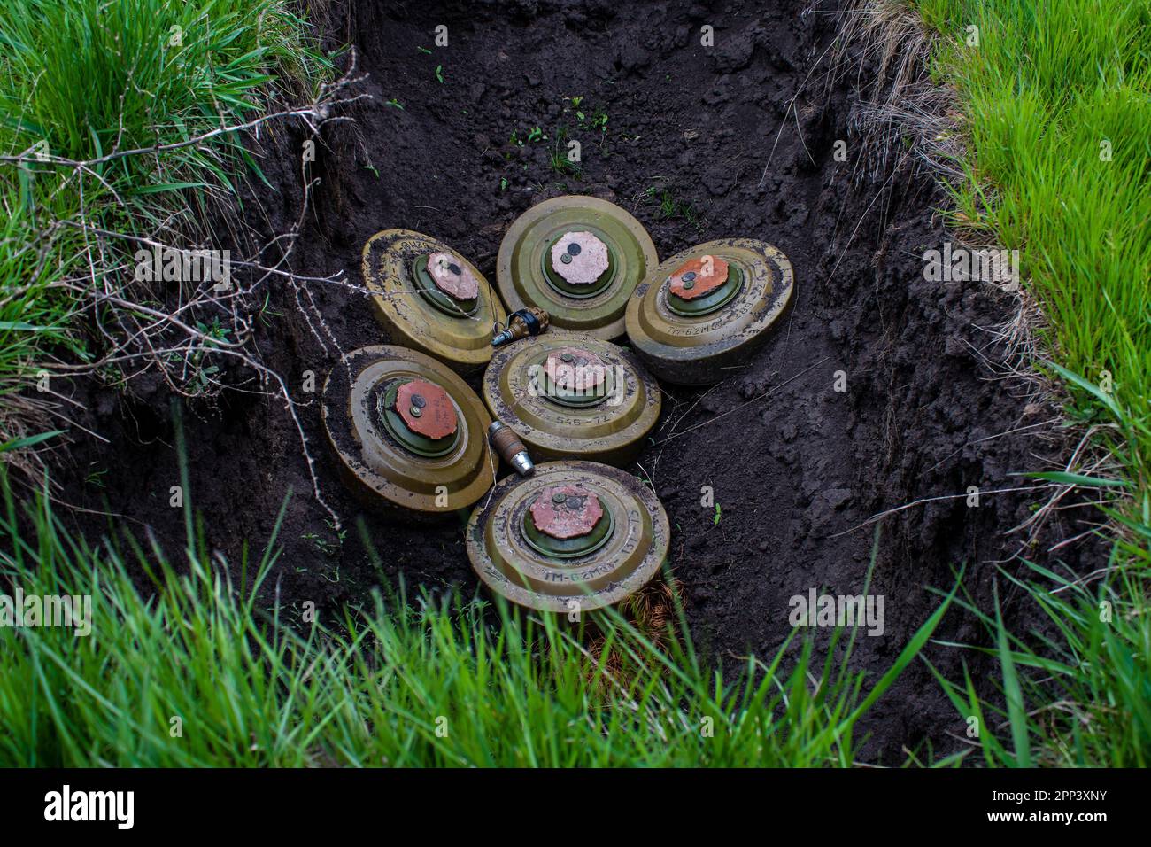 Various Russian anti-tank, anti-personnel and explosive mines collected ...