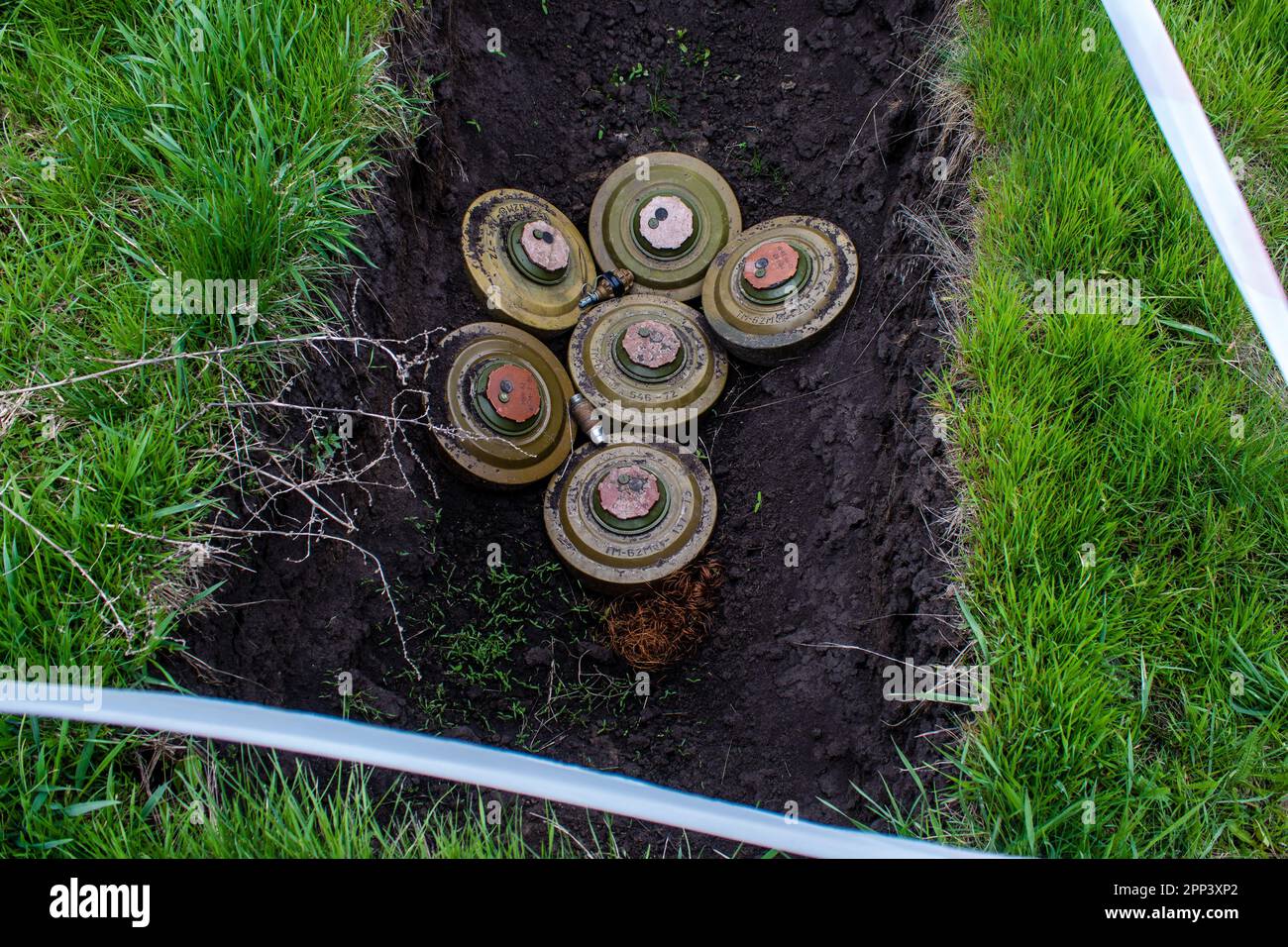 Various Russian anti-tank, anti-personnel and explosive mines collected ...