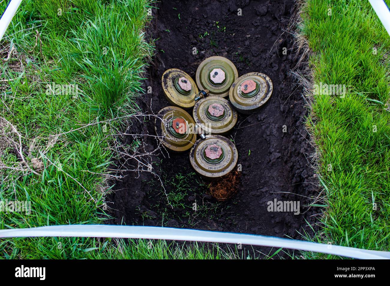 Various Russian anti-tank, anti-personnel and explosive mines collected ...