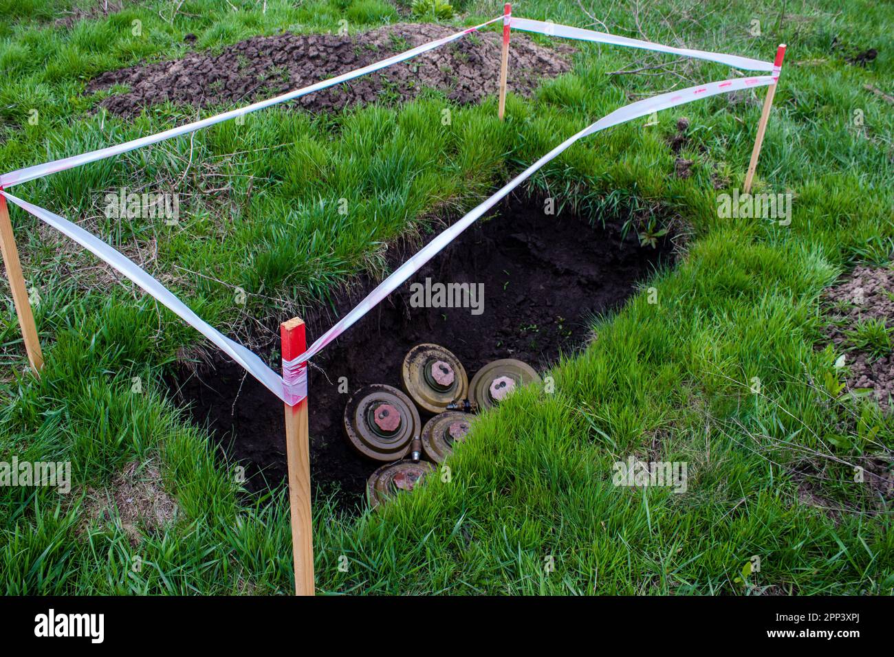 Various Russian anti-tank, anti-personnel and explosive mines collected ...