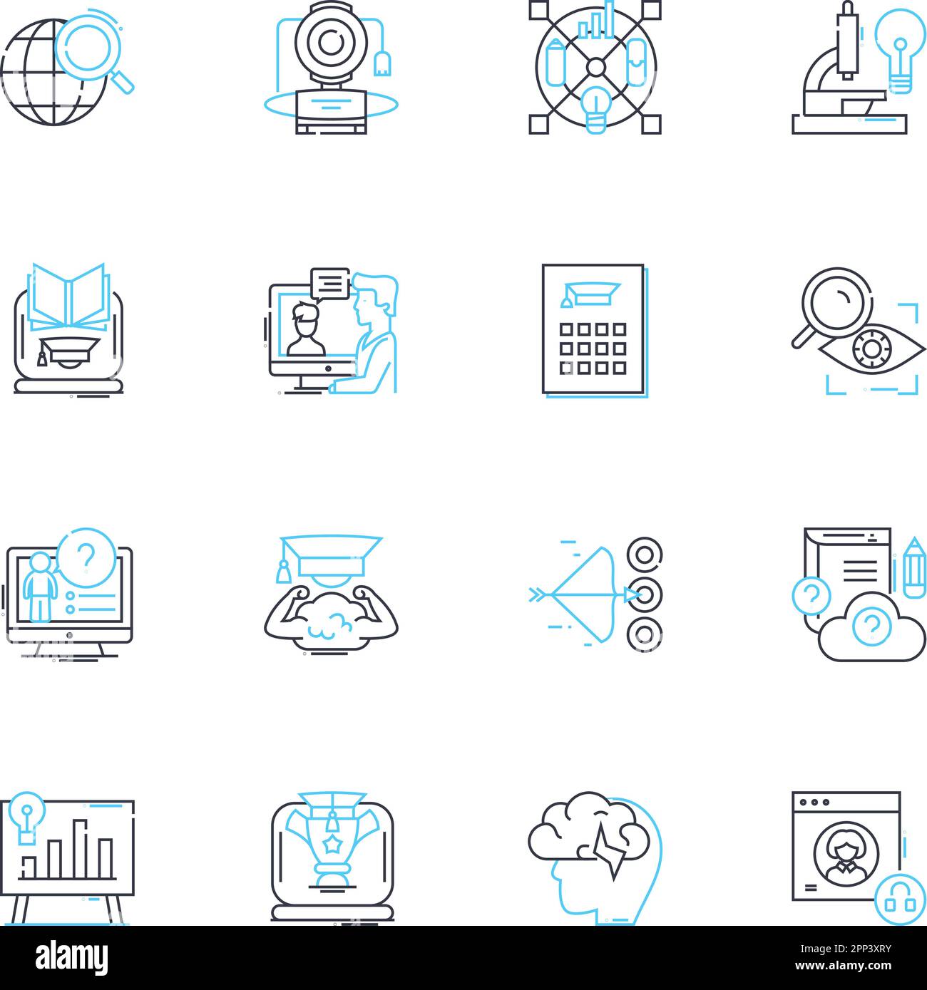 Virtual classes linear icons set. Virtuality, E-learning, Technology ...