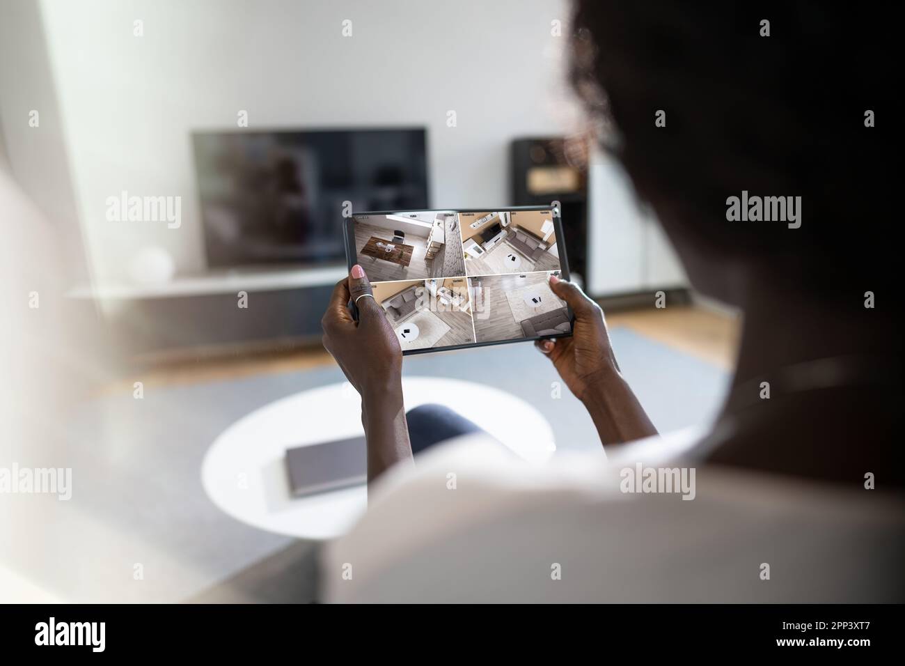 Security System CCTV Camera And Alarm Surveillance On Tablet Screen ...