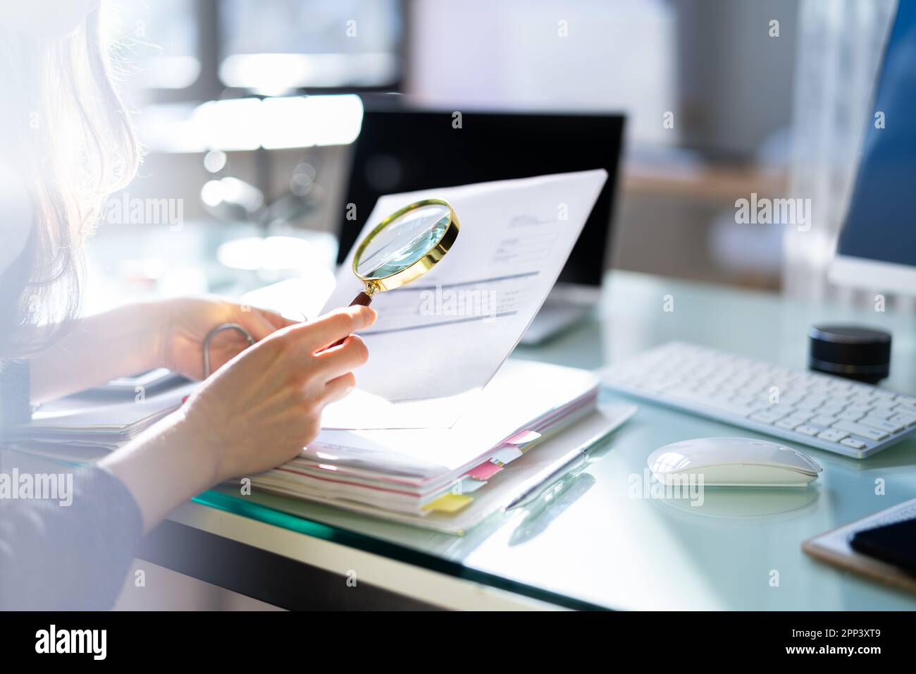 Lawyer Examining Paper Using Magnifier Glass. Tax Fraud Investigation ...