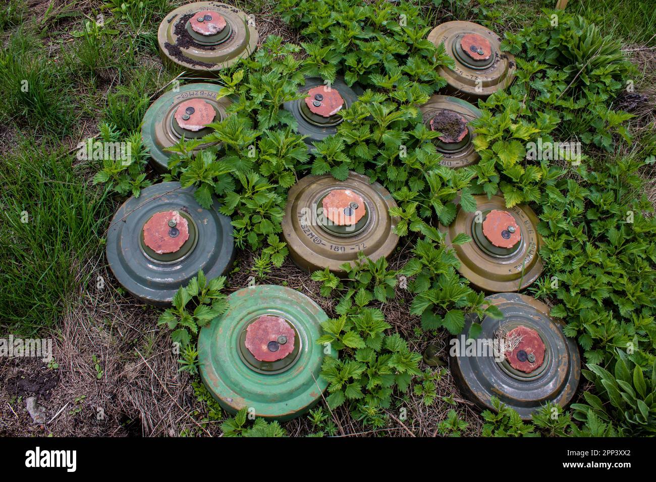 Various Russian anti-tank, anti-personnel and explosive mines collected ...