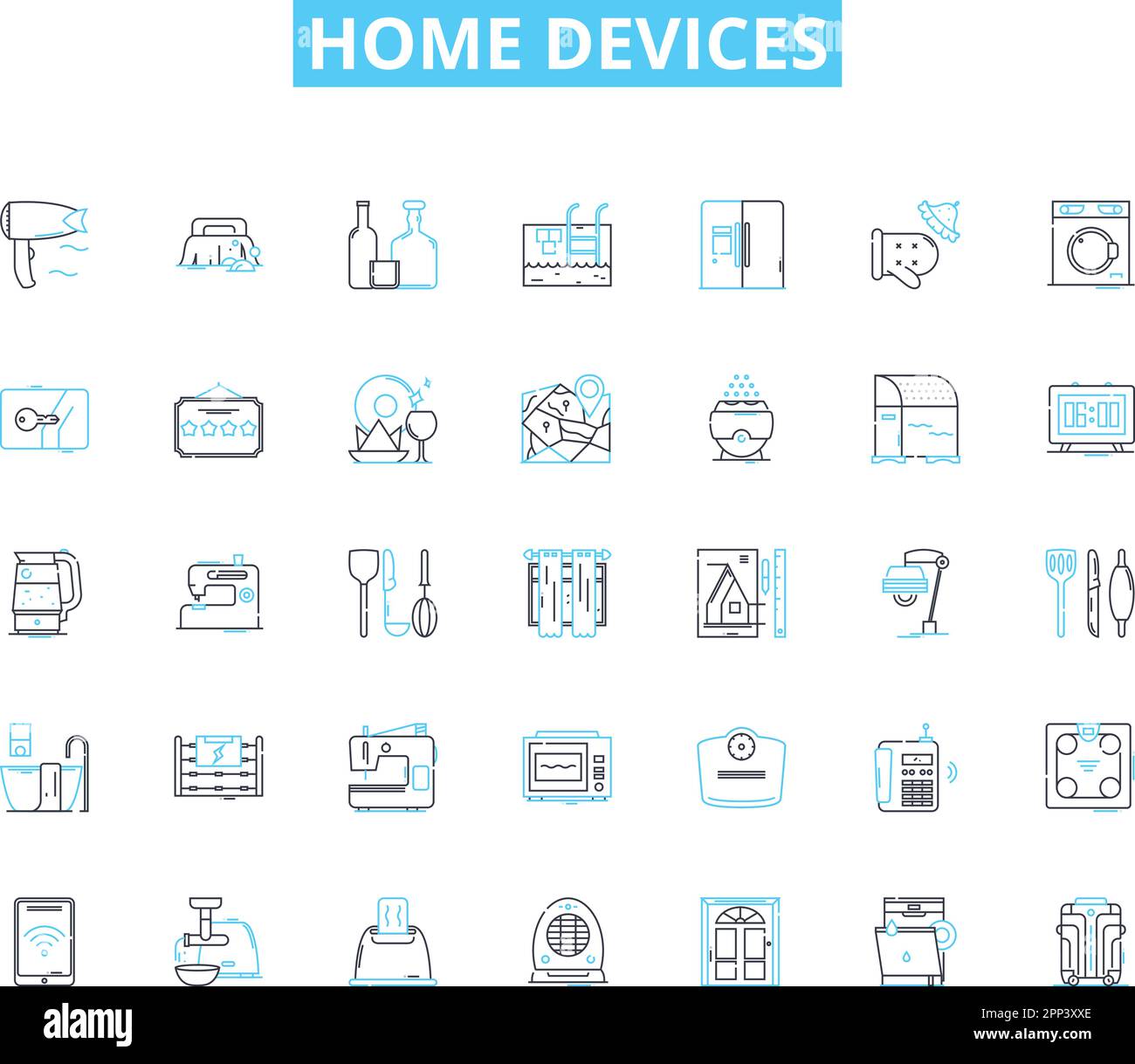 Home Devices Linear Icons Set Smart Automation Security Efficiency