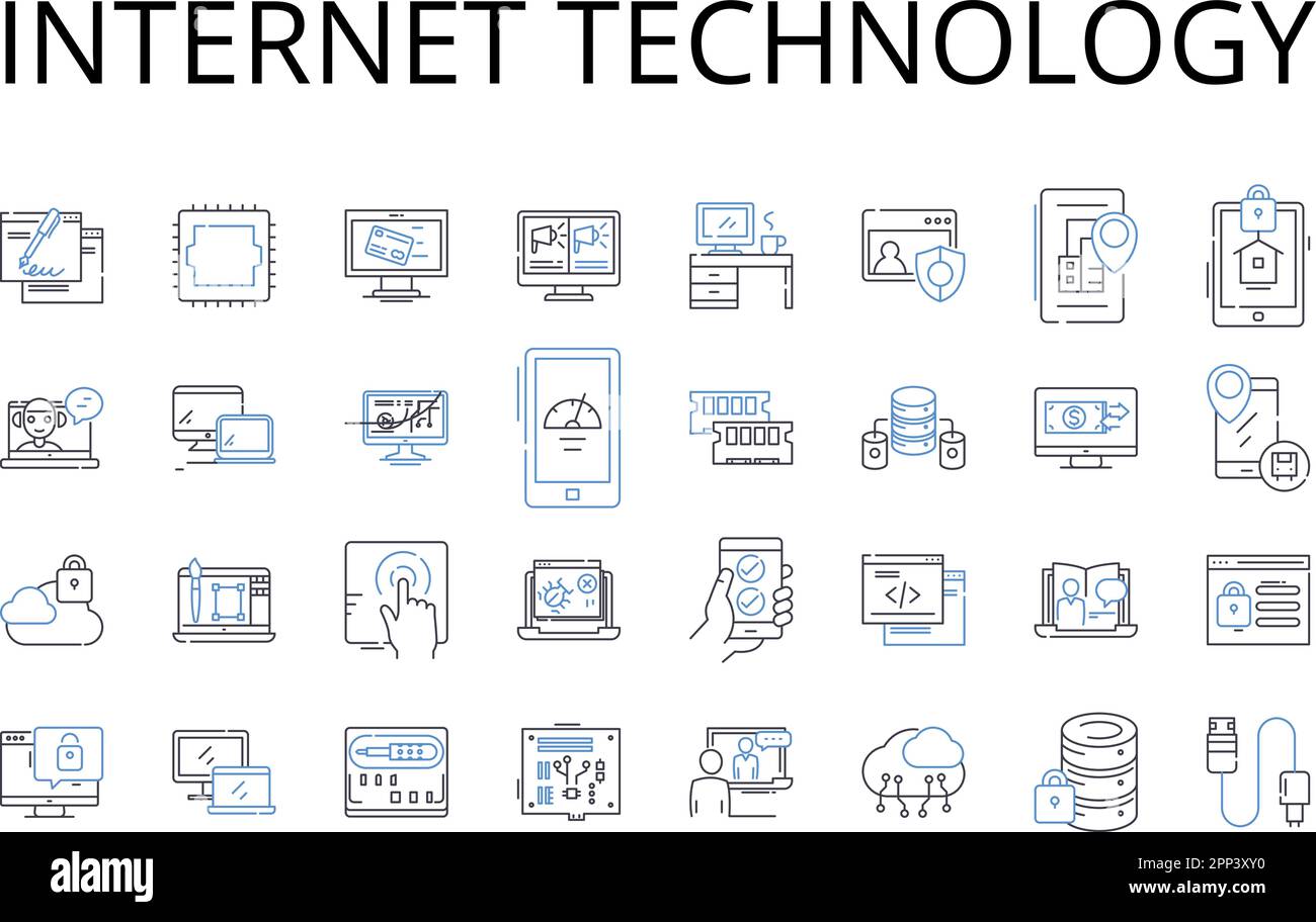 Internet Technology Line Icons Collection Computer Hardware Social