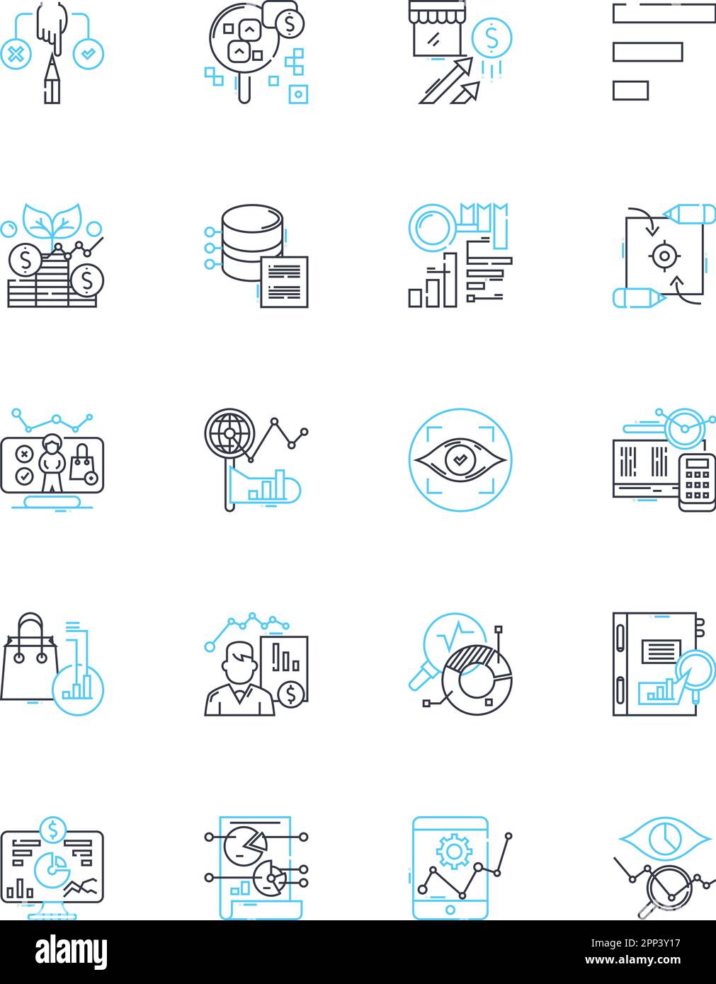 Scrutiny linear icons set. Examination, Analysis, Inspection, Oversight ...