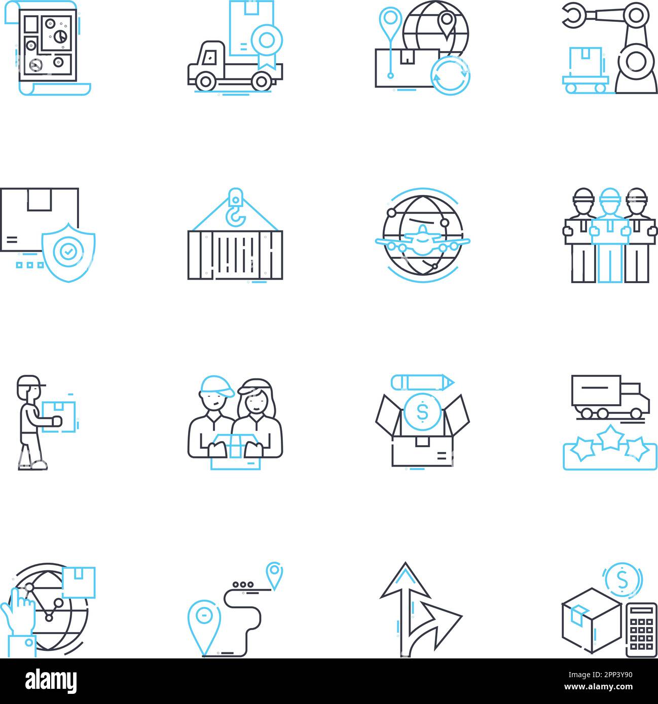 Transportation services linear icons set. Logistics, Shipping, Delivery, Hauling, Dispatch ...