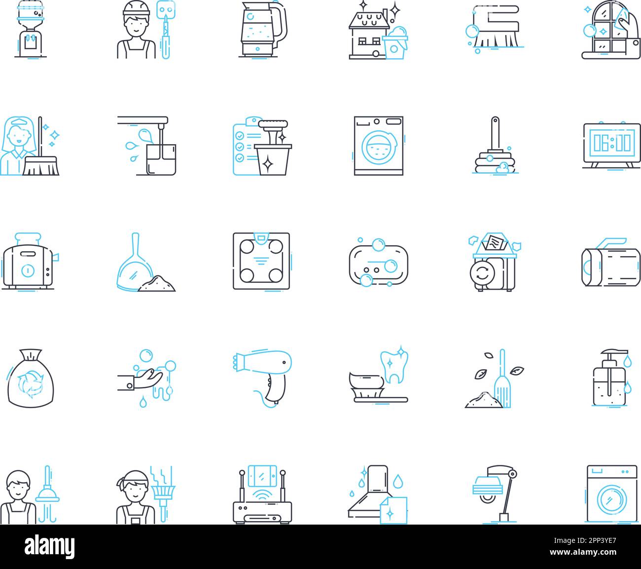 Janitorial business linear icons set. Cleaning, Maintenance ...