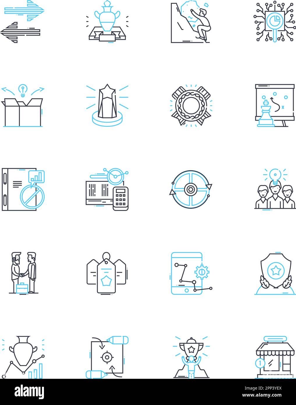 Action planning linear icons set. trategy, Goal, Plan, Execution ...