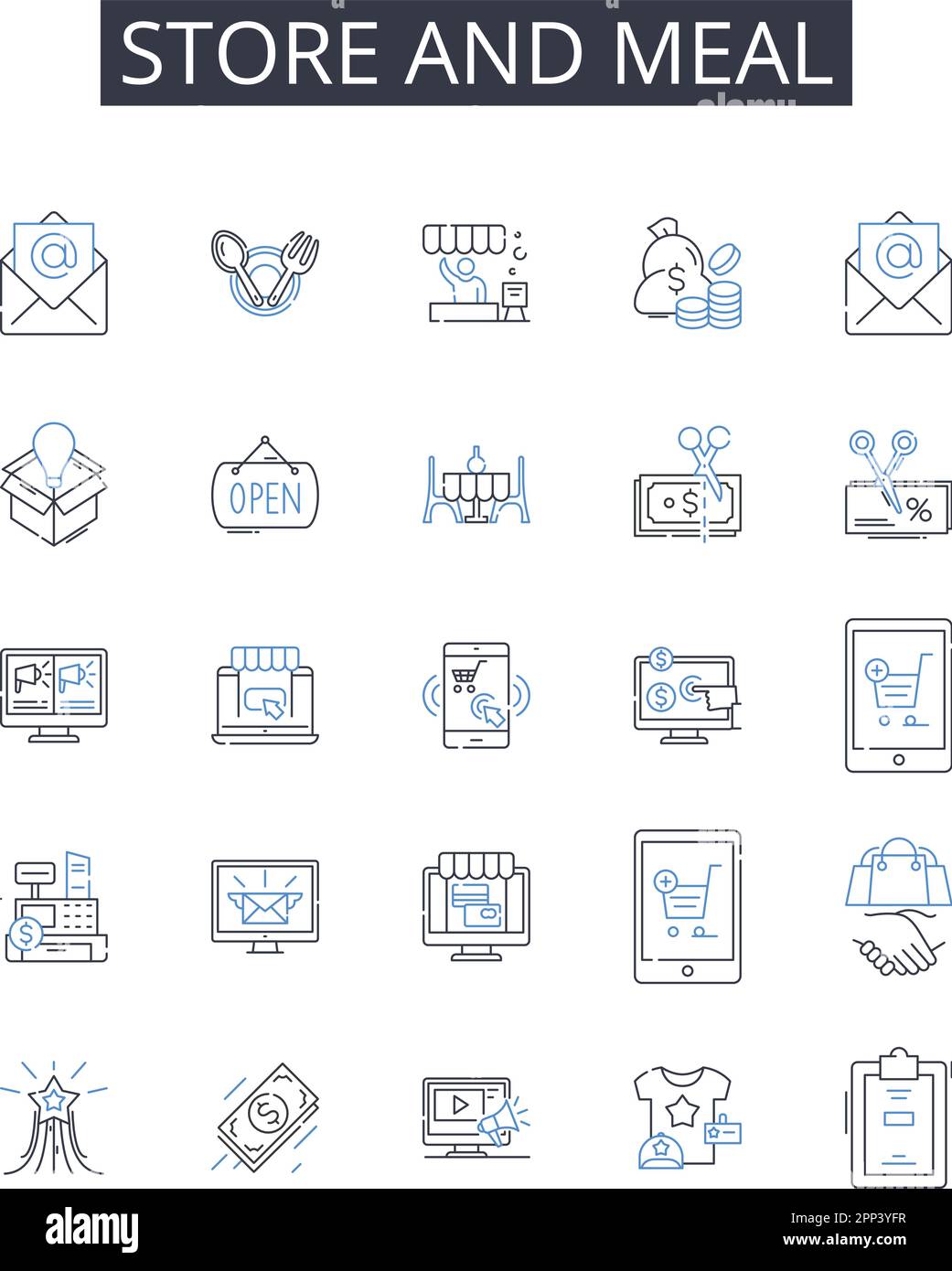 Store and meal line icons collection. Icy, Cold, Freezing, Chill ...