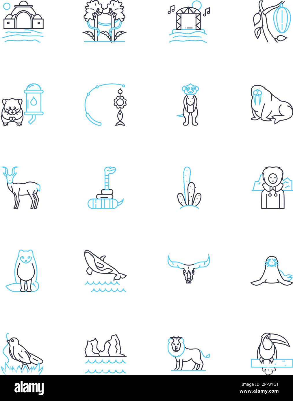 Fauna linear icons set. Lion, Giraffe, Leopard, Rhino, Elephant ...