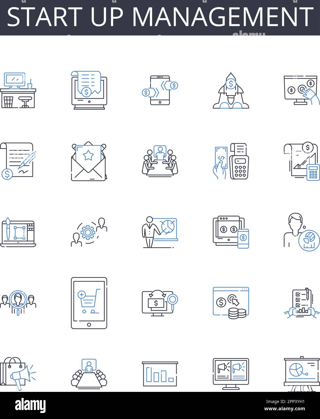 Start Up Management Line Icons Collection Planning Monitoring Management Analysis