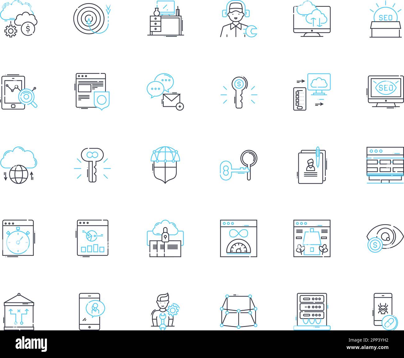 Content creation linear icons set. Strategy, Ideation, Writing, Design ...