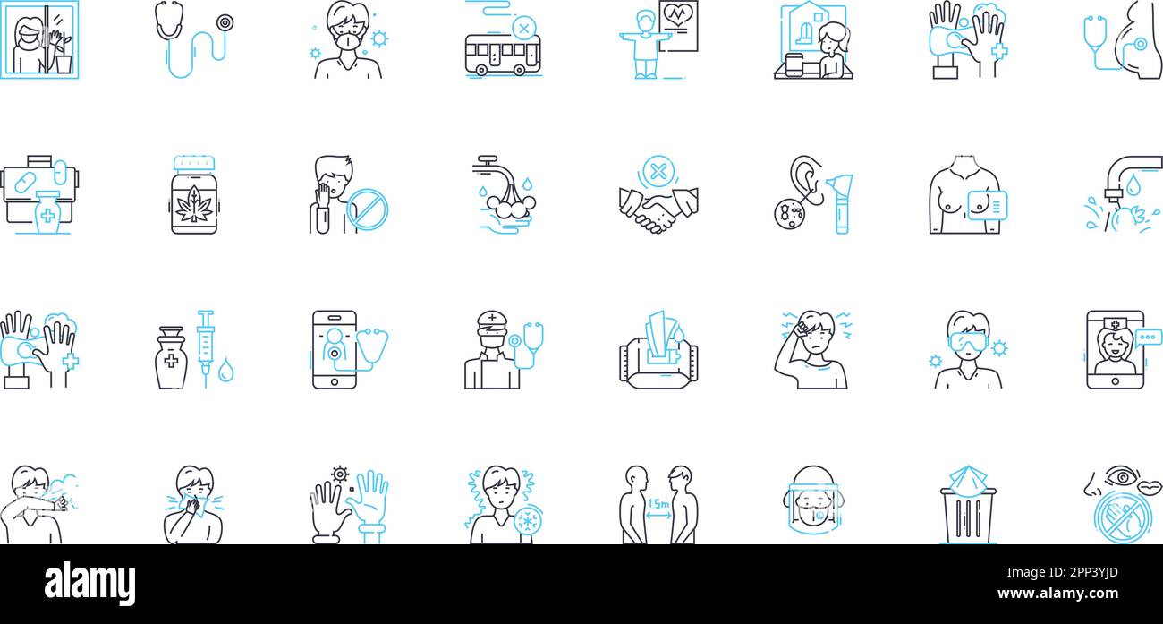 SARS-CoV- linear icons set. Virus, Pandemic, Disease, Infection ...