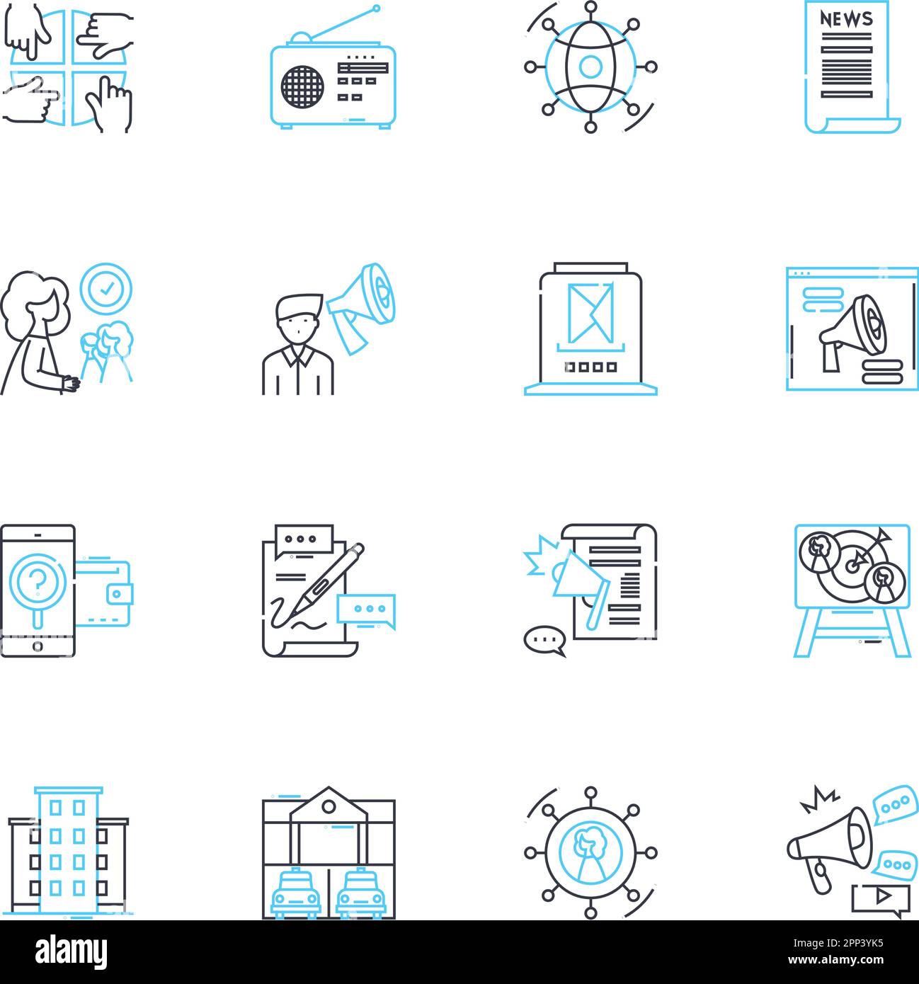 Sharp public linear icons set. Dynamic, Progressive, Innovative ...