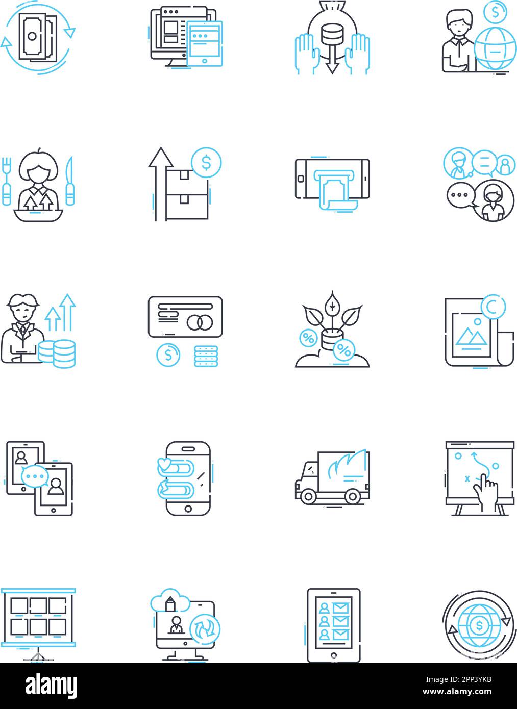 Capitalist system linear icons set. Profit, Market, Competition, Wealth ...