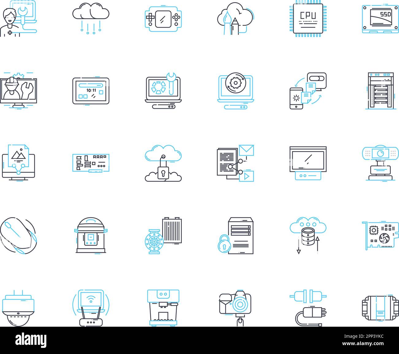 Digital Equipment Linear Icons Set Smartph Tablet Laptop Desktop Camera Printer Scanner