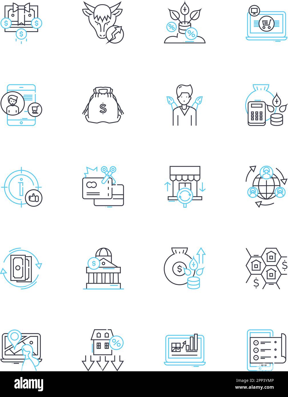 Corporate finances linear icons set. Investments, Budgeting, Auditing ...