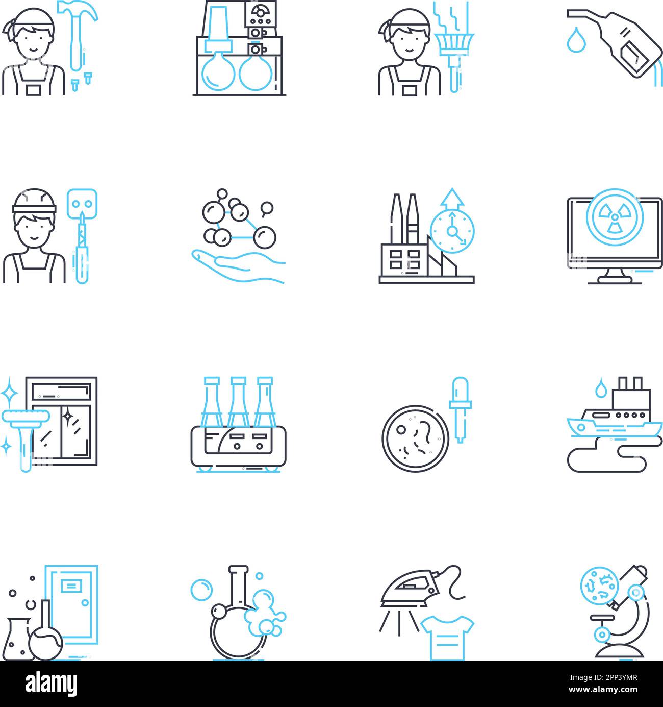 Chemical manufacturing linear icons set. Synthesis, Formula, Reactant ...