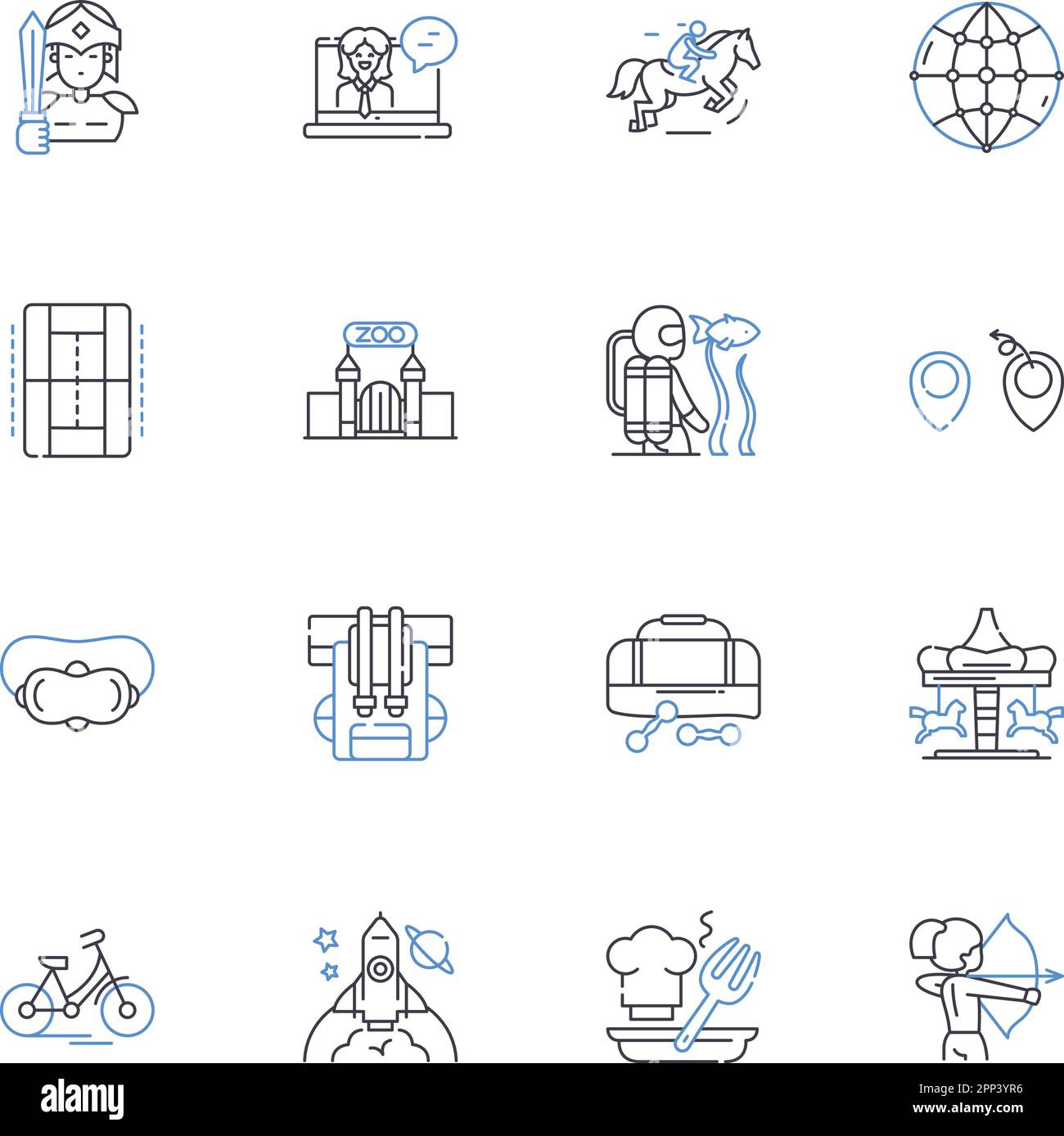 Recreational activities line icons collection. Hiking, Camping ...