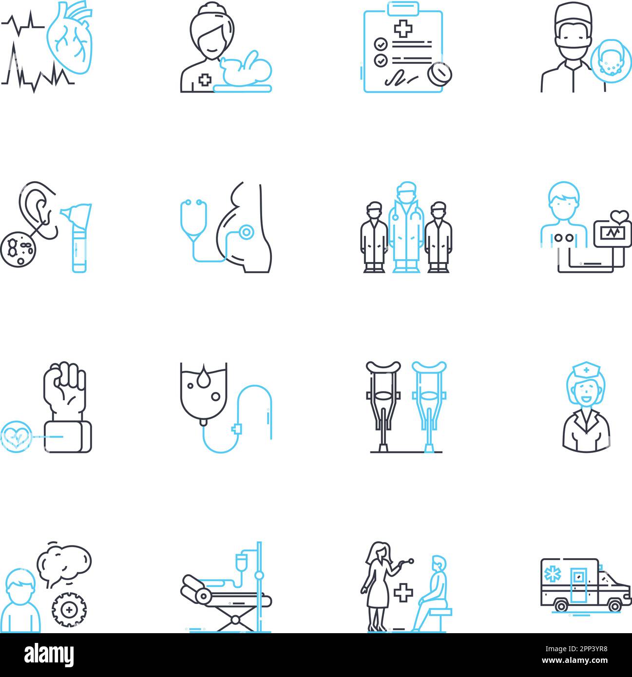Medical assistance linear icons set. Doctor, Nurse, Medication ...