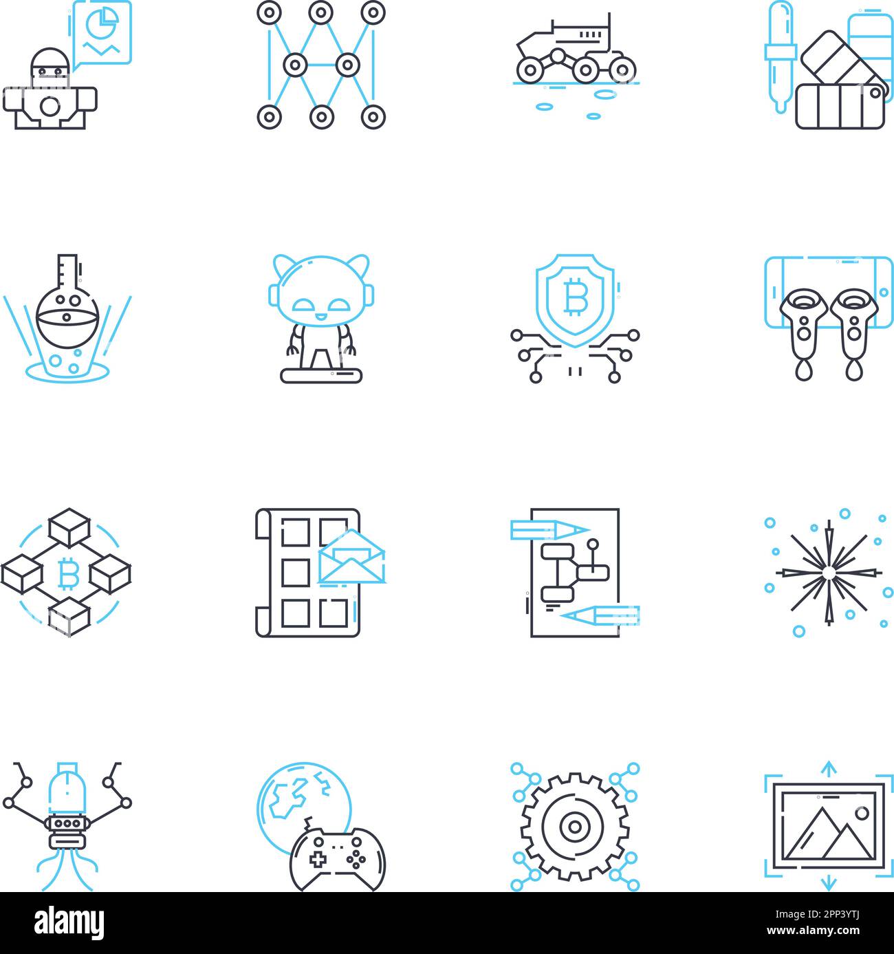 Graphic elements linear icons set. Color, Typography, Composition ...