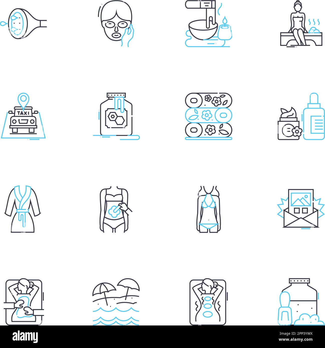 beauty treatments linear icons set. Facials, Microdermabrasion, Waxing ...